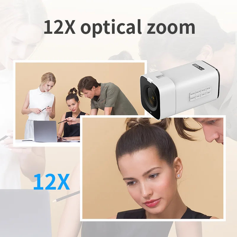 Box Camera 4K 60fps 12X/20X zoom HDMI SDI USB NDI built-in microphone